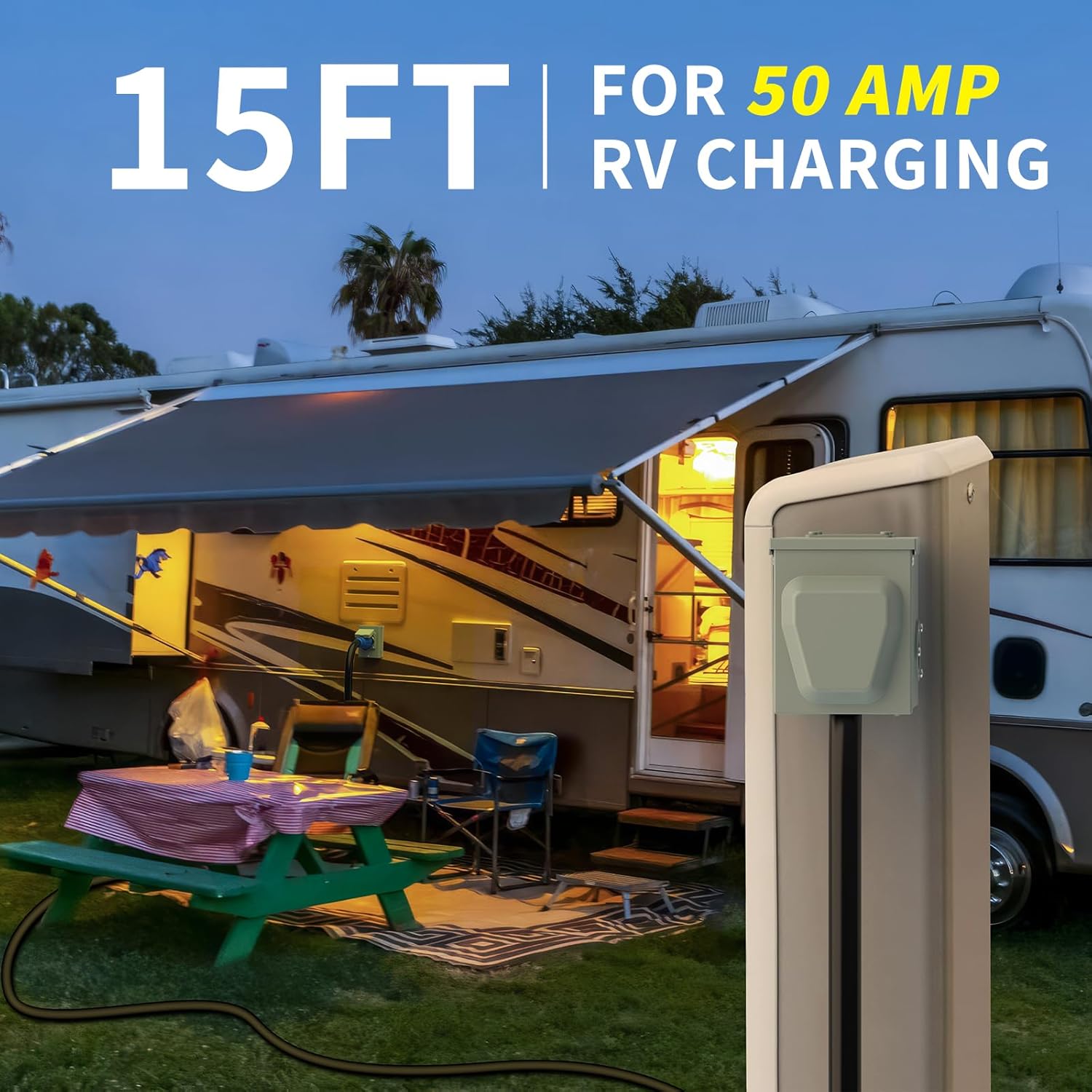 50 Amp Power Inlet Box and 15FT Generator Cord, 125V/250V Emergency ...